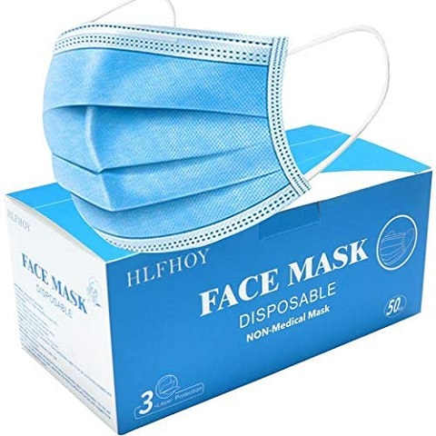 Amazon - Disposable Face Mask 50 Pcs, HLFHOY 3 Layers Protective Safety ...