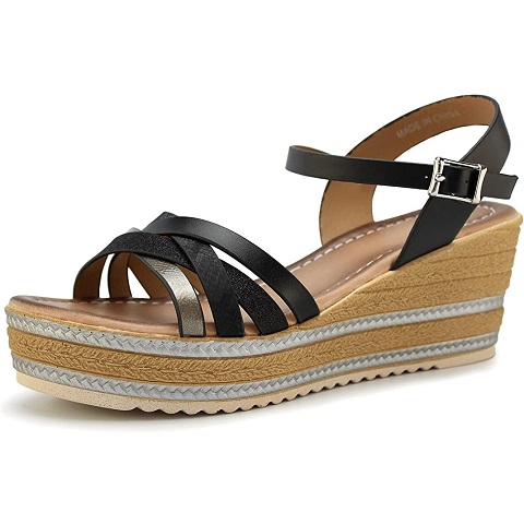 Amazon - Hawkwell Women's Buckle Ankle Strap Faux Espadrilles Platform ...