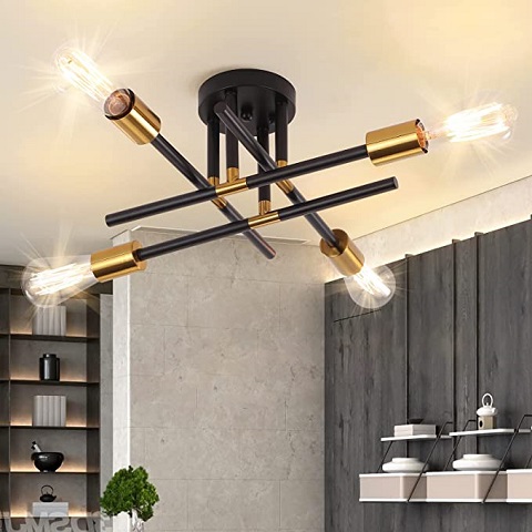 Amazon - Corlaceling 4 Lights Sputnik Light Black and Gold Chandelier ...