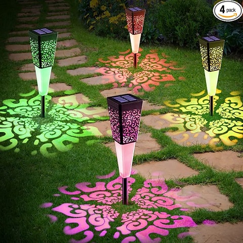 Amazon - Biling Solar Pathway Lights, 4 Pack Color Changing & Warm ...