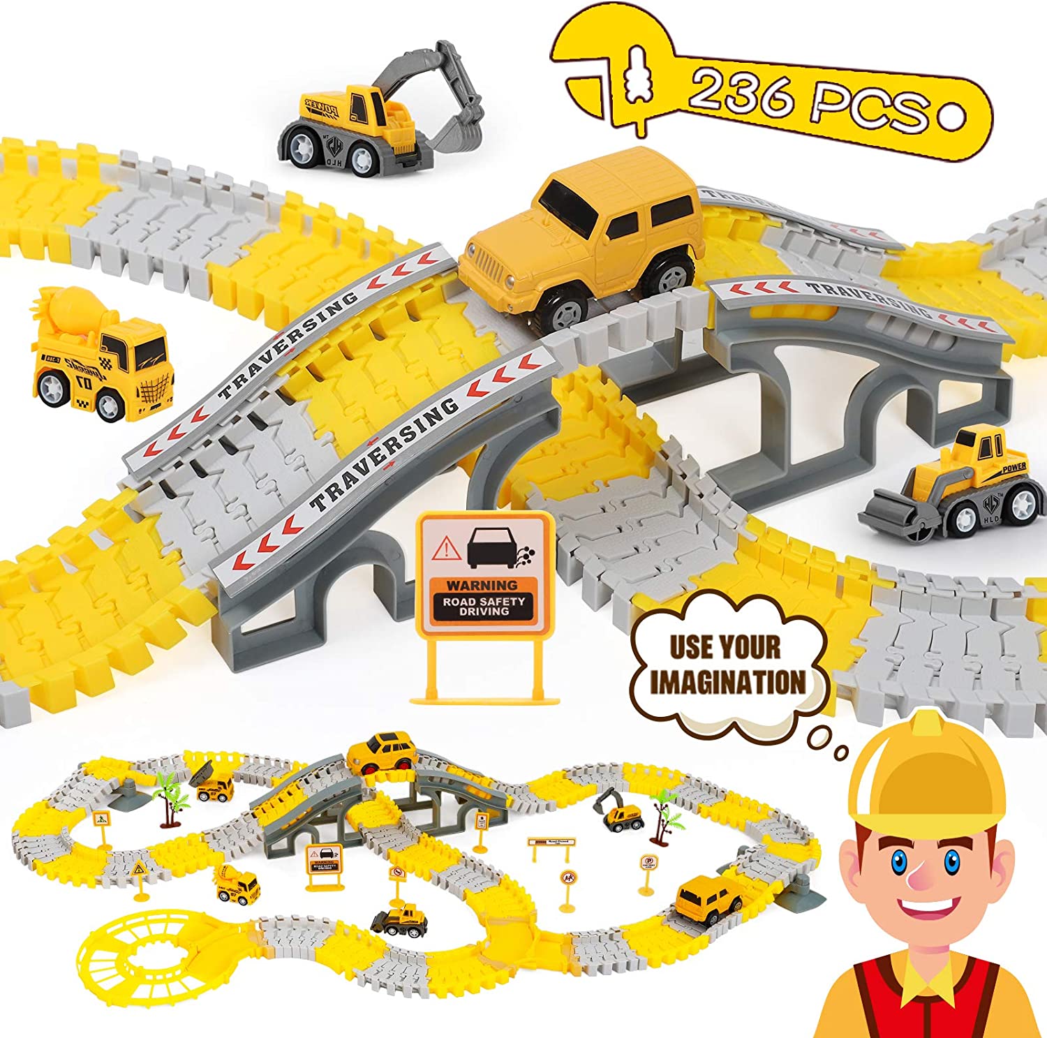 Amazon - iHaHa 236PCS Construction Race Tracks for Kids Boys Toys, 6PCS ...