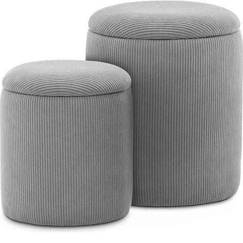 Amazon - Round Ottoman with Storage Set of 2, White Corduroy Ottoman ...