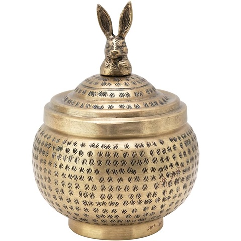 Amazon - Creative Co-Op Hammered Metal Container with Rabbit Finial ...