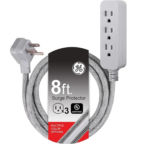Amazon - GE 3-Outlet Power Strip Surge Protector 8 Ft Braided Long Cord ...